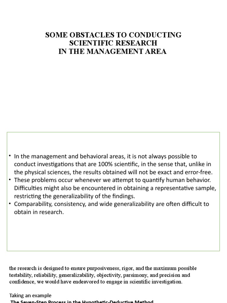 Some Obstacles To Conducting Scientific Research in The Management Area ...