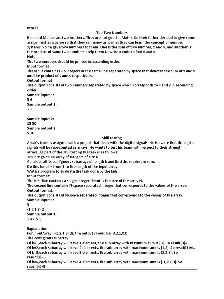 CTS Sample Questions | PDF | Matrix (Mathematics) | Summation
