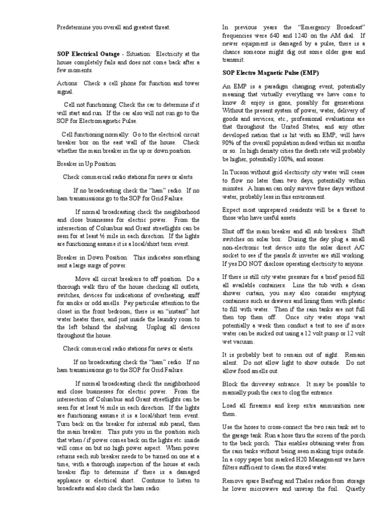 SOP Electrical Outage - Situation: Electricity at The SOP Electro ...