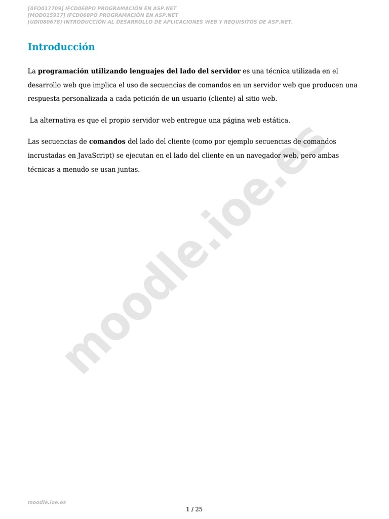 Tema 1. Introducción Al Desarrollo de Aplicaciones Web y Requisitos de Asp - Net. | PDF ...
