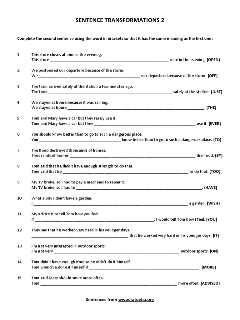 Sentence Transformations Exercise 2 | PDF | Natural Disasters ...