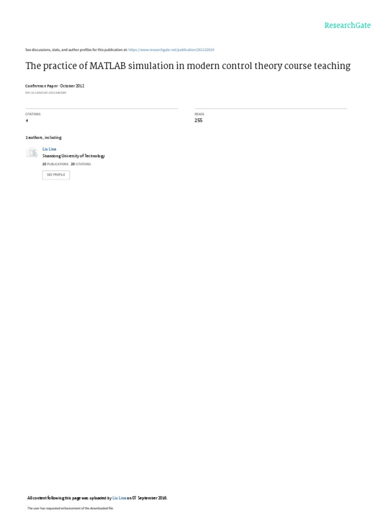 The Practice of MATLAB Simulation in Modern Control Theory Course ...