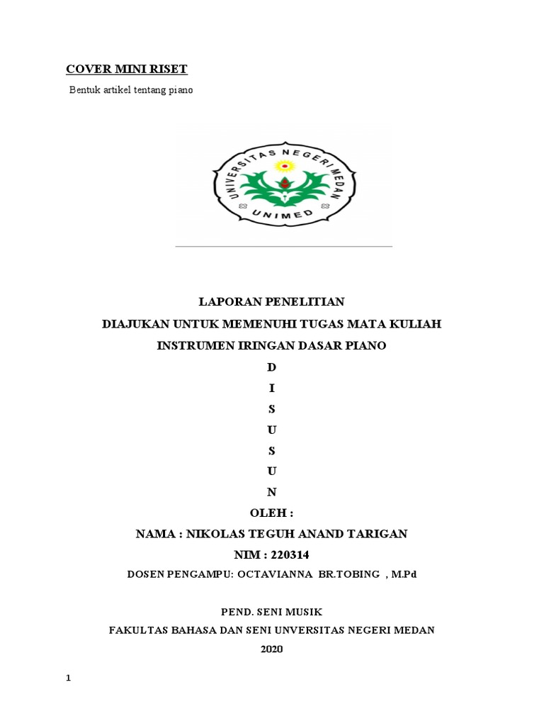 Cover Mini Riset: Bentuk Artikel Tentang Piano | PDF