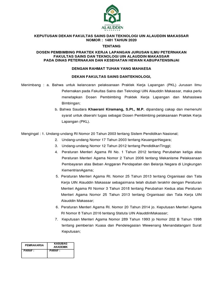 Contoh SK PEMBIMBING PKL | PDF