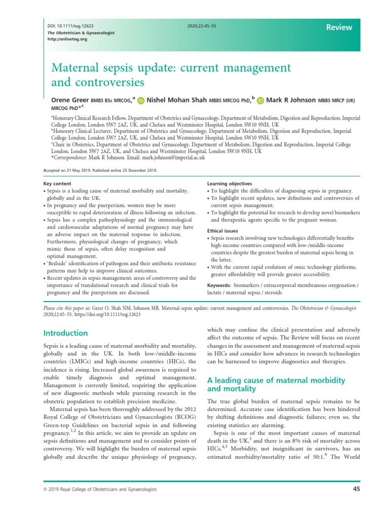 Maternal Sepsis Update: Current Management and Controversies | PDF ...