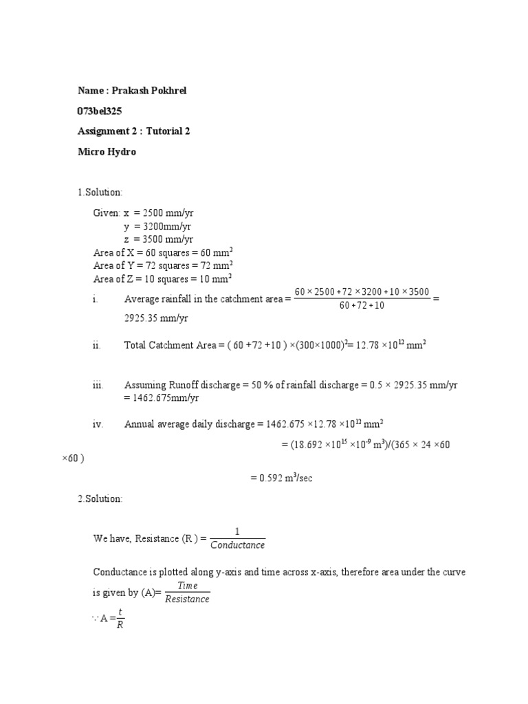 Name: Prakash Pokhrel 073bel325 Assignment 2: Tutorial 2 Micro Hydro | PDF | Transmission ...