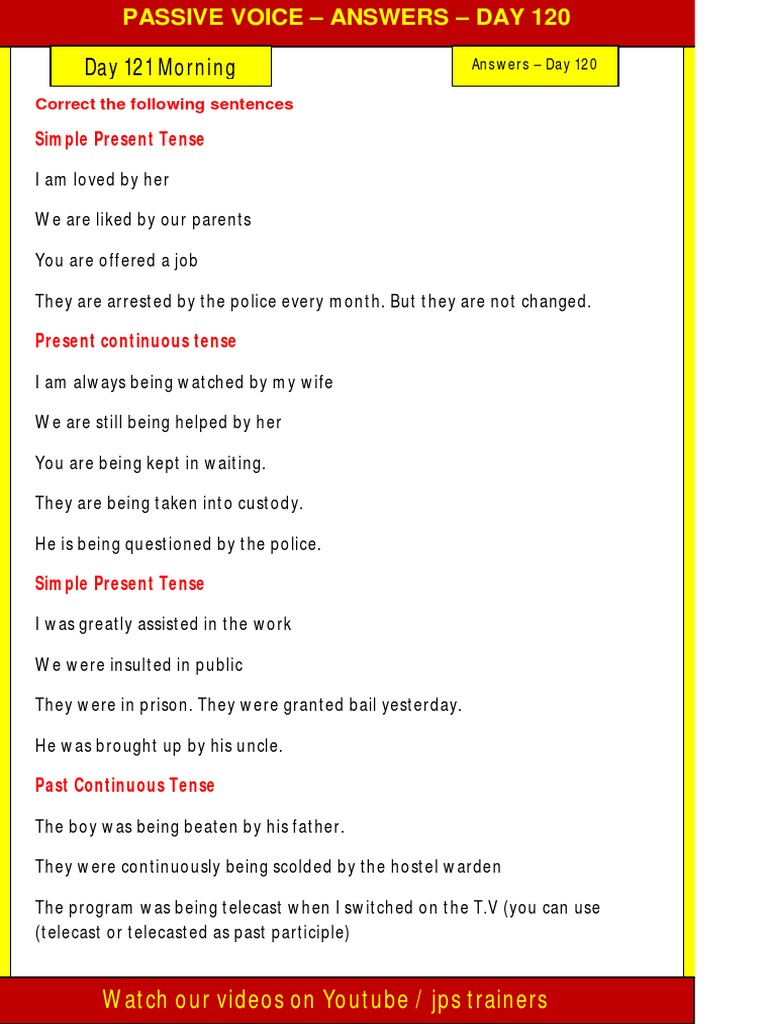 Passive Voice Transformations: Answers and Exercises Providing Insight into Converting Sentences ...