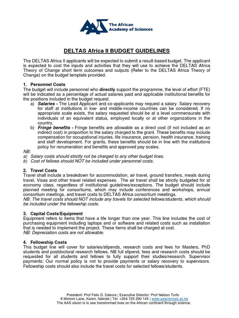 DELTAS Africa II Budget Guidelines - Full Application | PDF | Employee ...