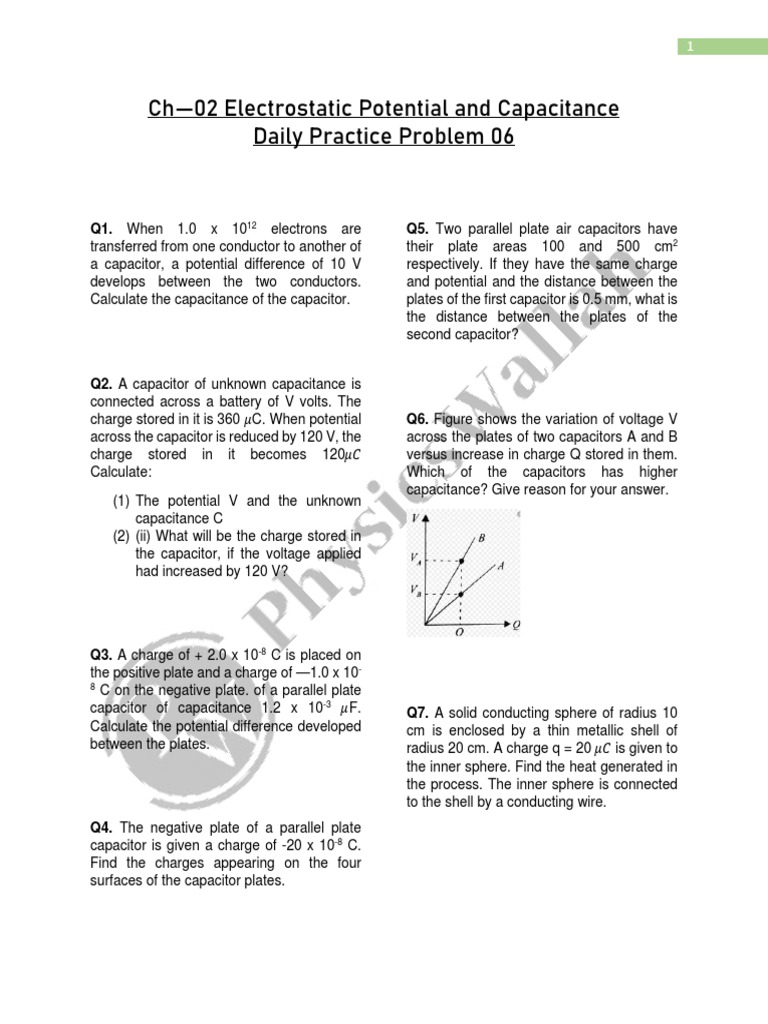 Ch-02 Electrostatic Potential and Capacitance Daily Practice Problem 06 ...