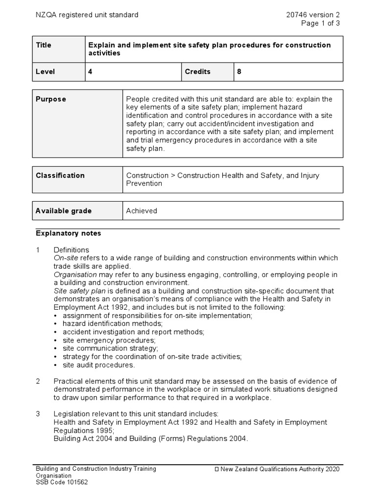 Title Explain and Implement Site Safety Plan Procedures For ...