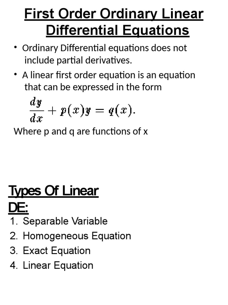First Order Ordinary Linear Differential Equations | PDF | Ordinary Differential Equation ...