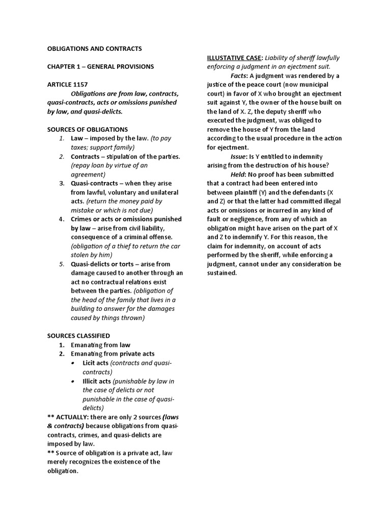 OBLICON REVIEWER Article 1157 | PDF | Law Of Obligations | Indemnity