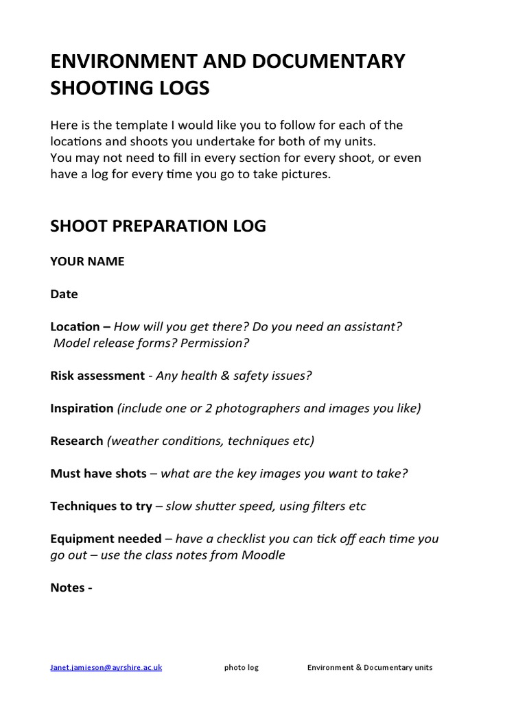 Shooting Log Template | PDF