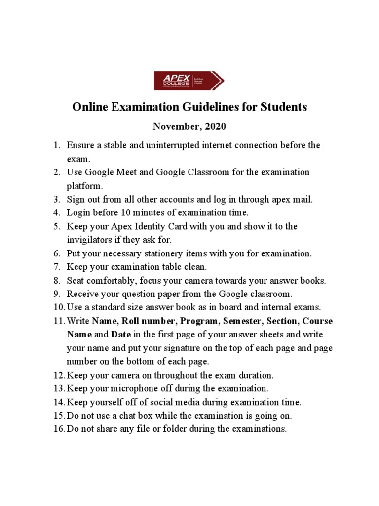 Online Examination Guidelines 2020 | PDF