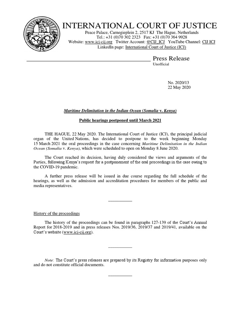 International Court of Justice: Press Release | PDF | Social ...
