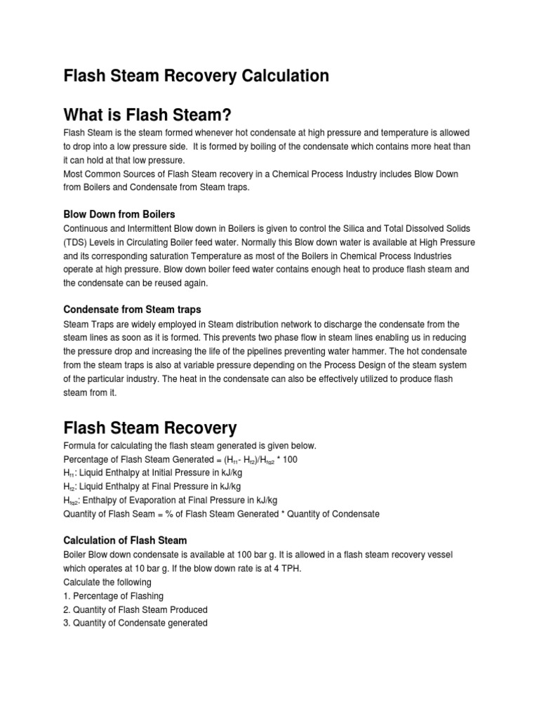 Flash Steam Recovery Calculation PDF | PDF | Steam | Boiler