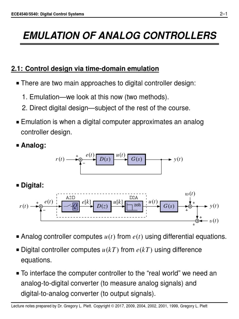 Emulation of Analog Controllers: 2.1: Control Design Via Time-Domain Emulation | PDF | Analog To ...