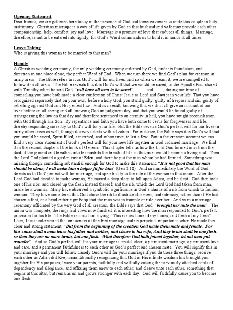 Free Wedding Sermon | PDF | Christian Views On Marriage | God