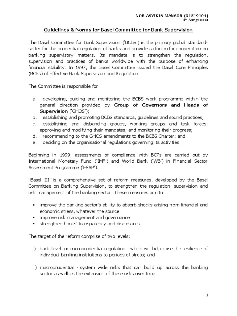 Guidelines & Norms For Basel Committee For Bank Supervision | PDF ...