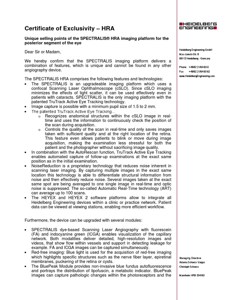 Certificate of Exclusivity - Hra | PDF | Retina | Medical Imaging