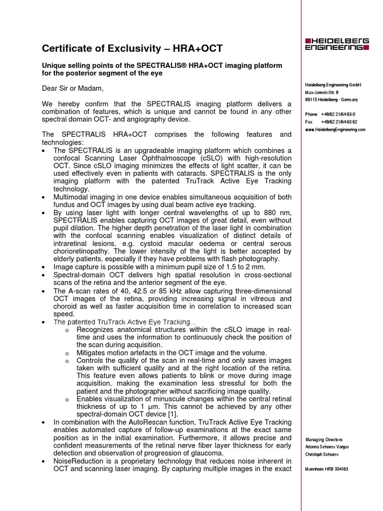 Certificate of Exclusivity - HRA + OCT English | PDF | Retina ...