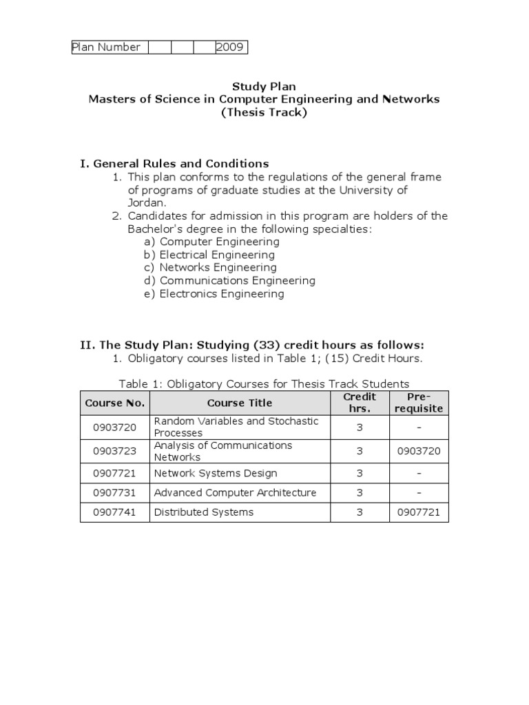 Study Plan Masters of Science in Computer Engineering and Networks ...