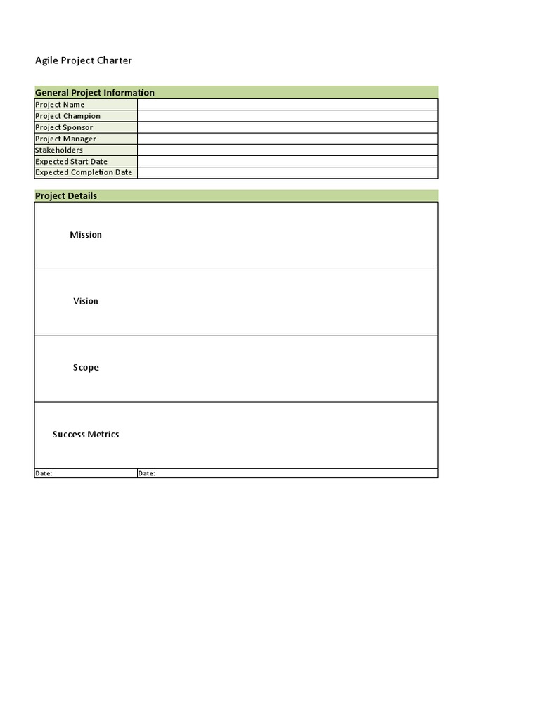 Agile Project Charter Template | PDF | Finance & Money Management