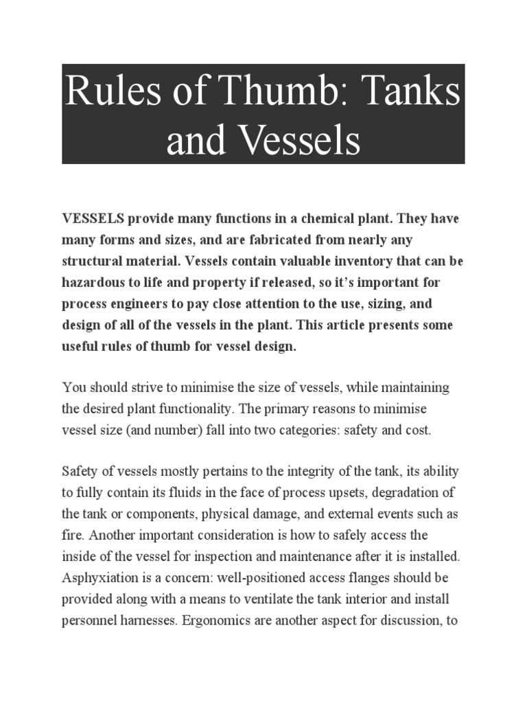 Rules of Thumb: Tanks and Vessels | PDF | Tanks | Pump