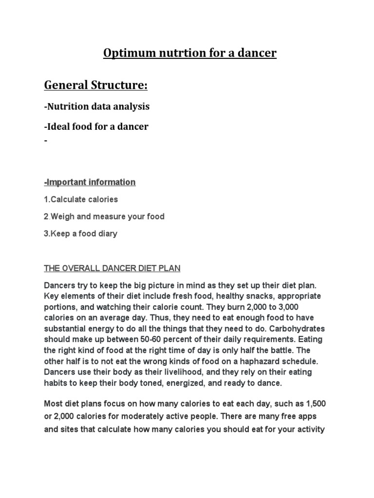Optimum Nutrtion For A Dancer | PDF | Dieting | Lunch
