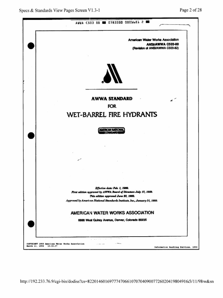 AWWA C503-1988 Wet-Barrel Fire Hydrants | PDF