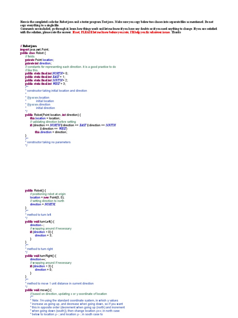 Robot Java 1 | PDF | Constructor (Object Oriented Programming ...