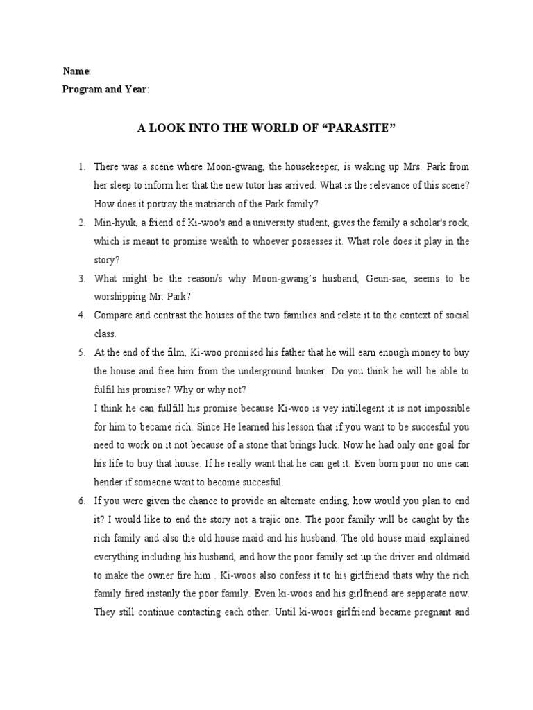 An Analysis of Key Themes and Scenes in the Film 'Parasite' | PDF