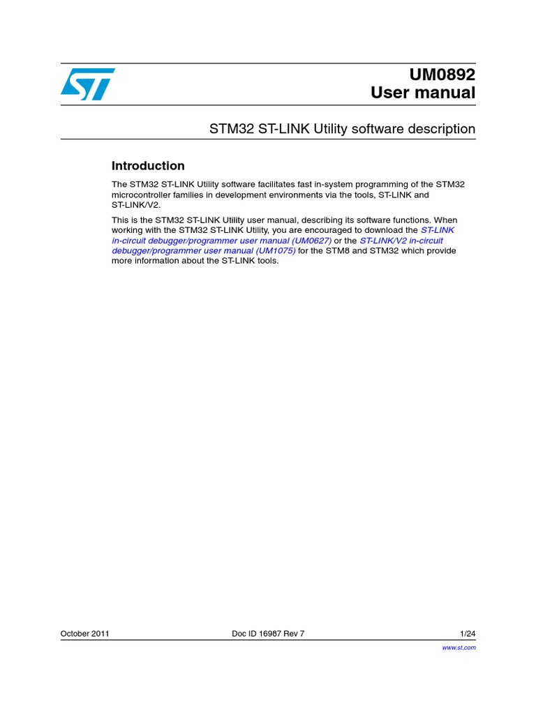 UM0892 User Manual: STM32 ST-LINK Utility Software Description | PDF ...