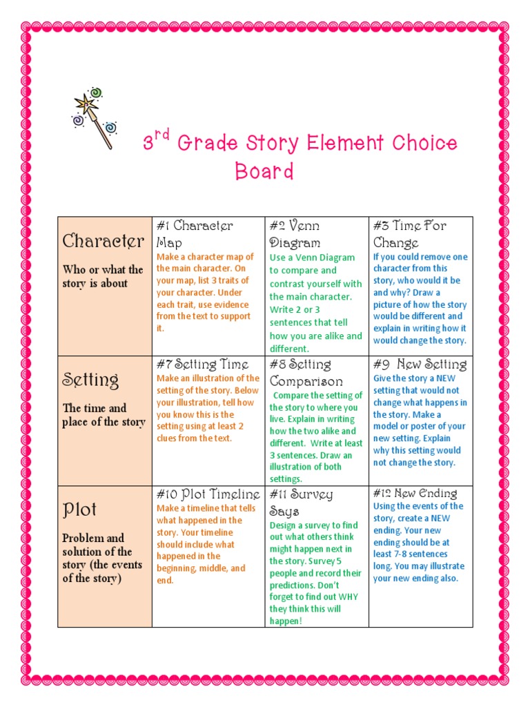 3 Grade Story Element Choice Board: Character | PDF | Education Theory ...