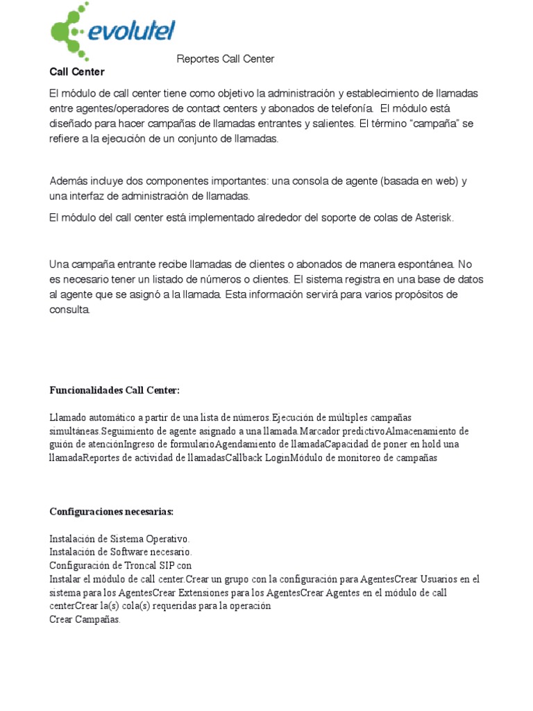 Call Center Reportes | PDF | Centro de llamadas | Software