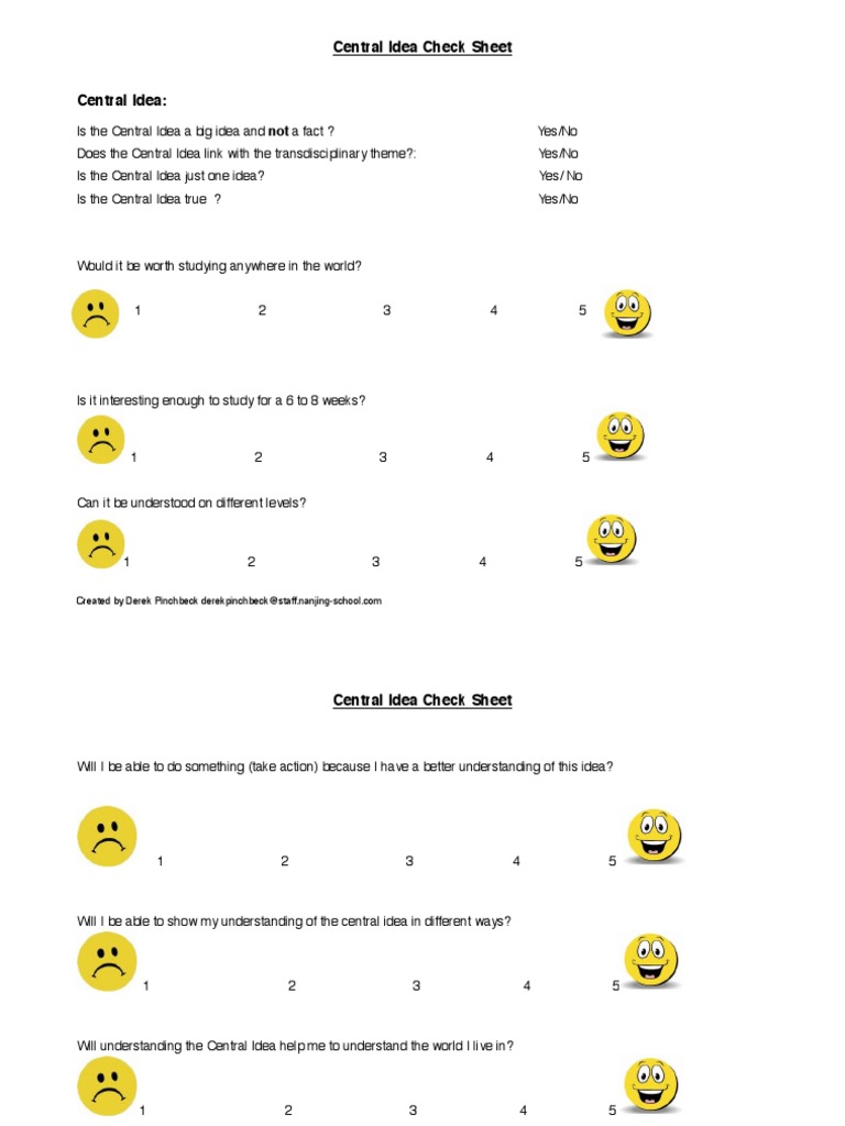Central Idea Checklist PDF | PDF