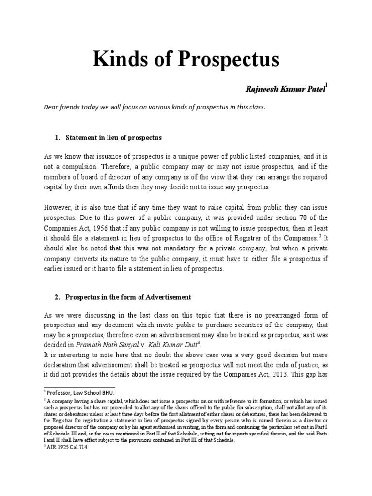 Kinds of Prospectus | PDF | Prospectus (Finance) | Securities (Finance)