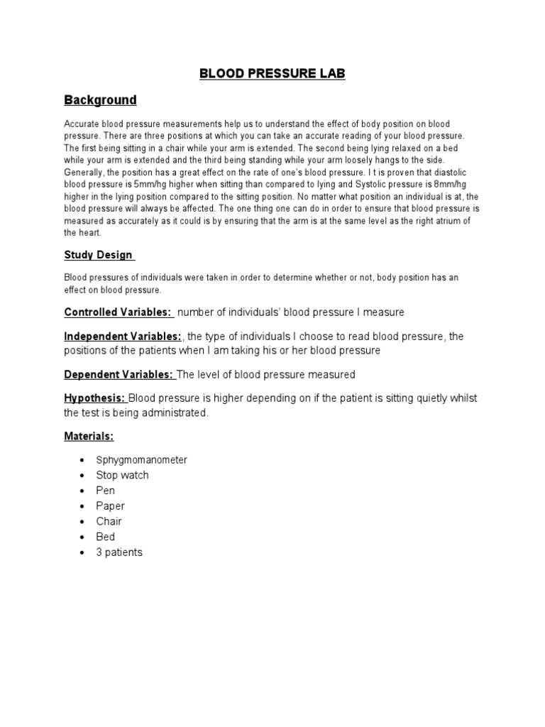 Blood Pressure Lab | PDF | Medical Specialties | Blood Pressure