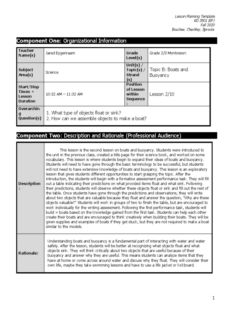 Part C Lesson Plan | PDF | Buoyancy | Question