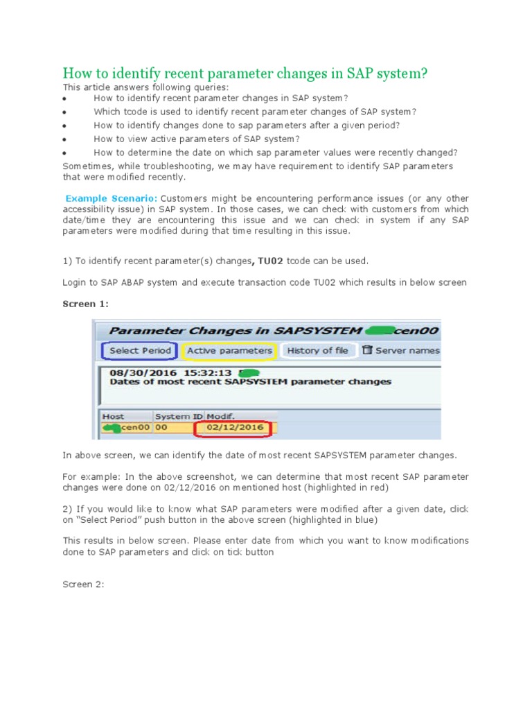 How To Identify Recent Parameter Changes in SAP System | PDF