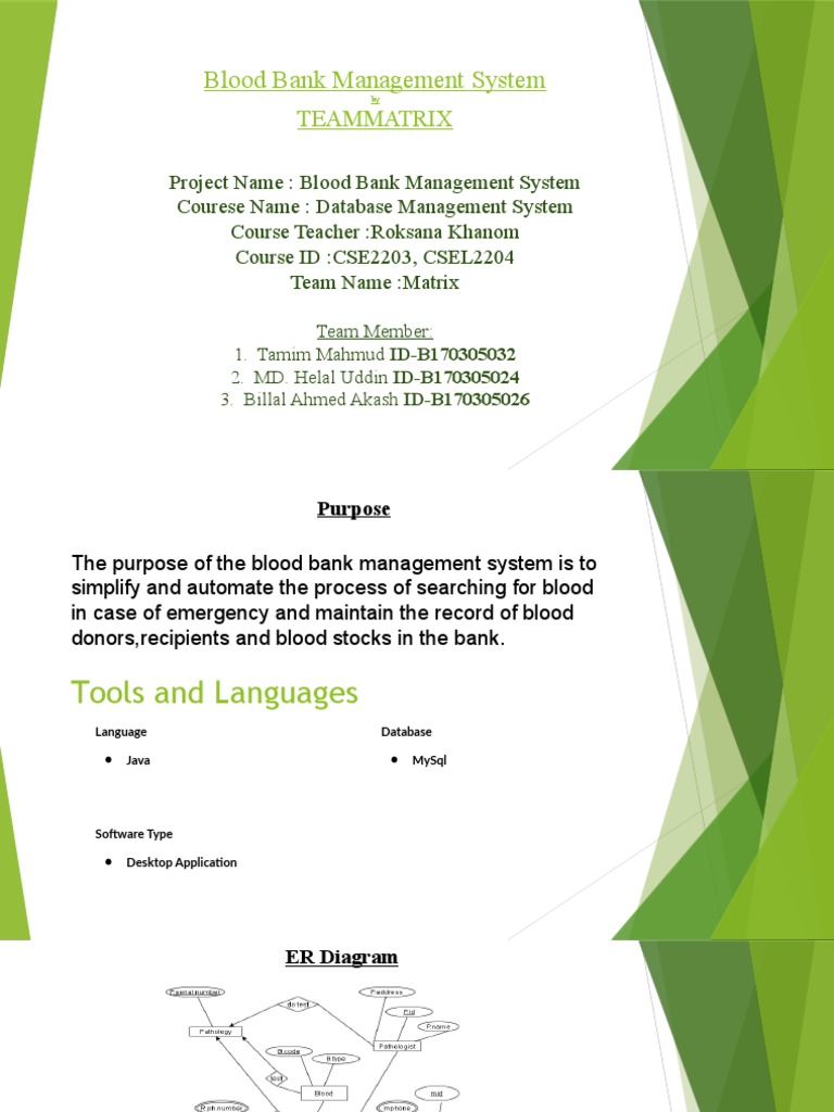 Blood Bank Management System: Teammatrix | PDF | Databases ...