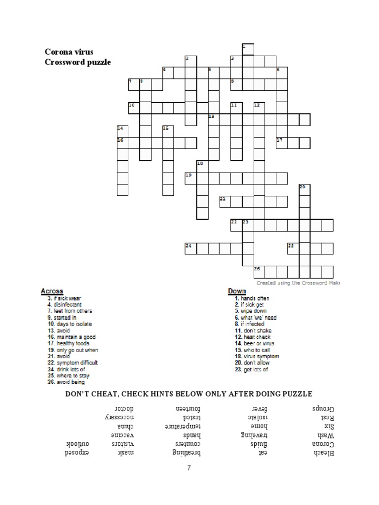 Corona Virus Crossword Puzzle: Don'T Cheat, Check Hints Below Only ...