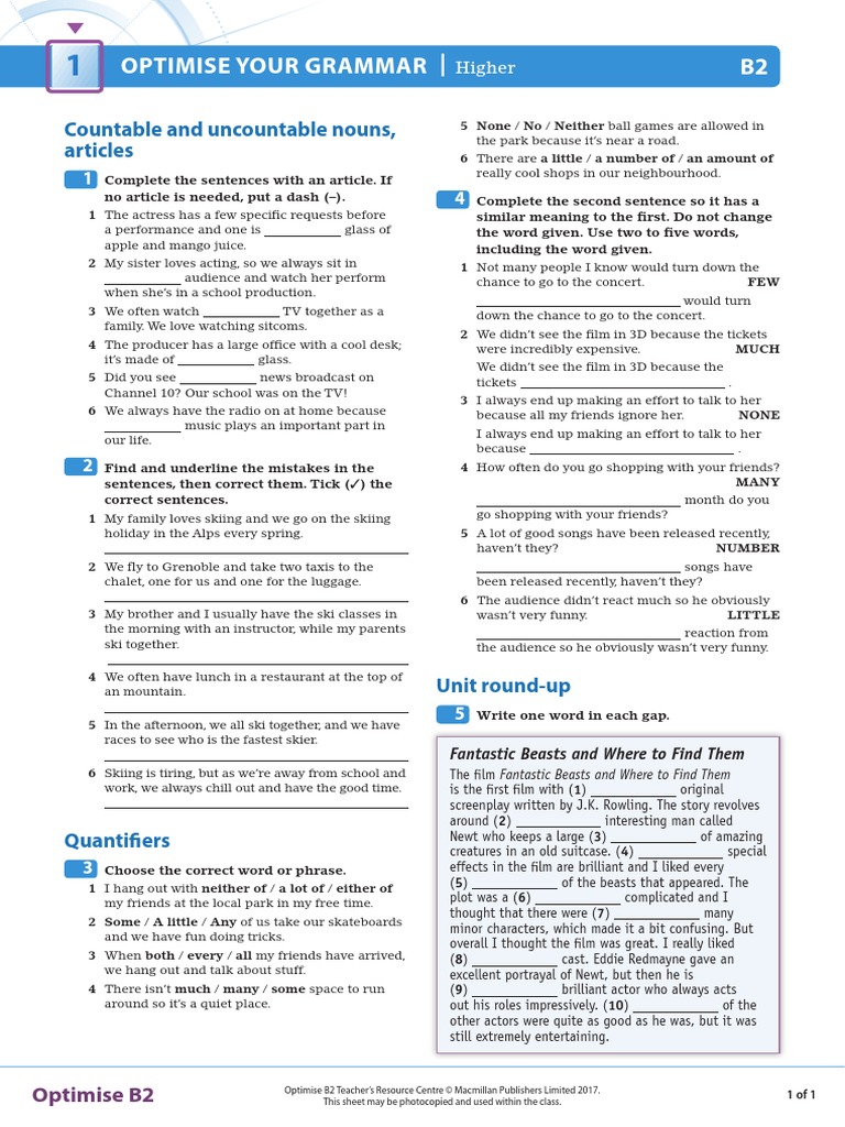 OPT - B2 - U01 - Grammar - Higher 2 PDF | PDF
