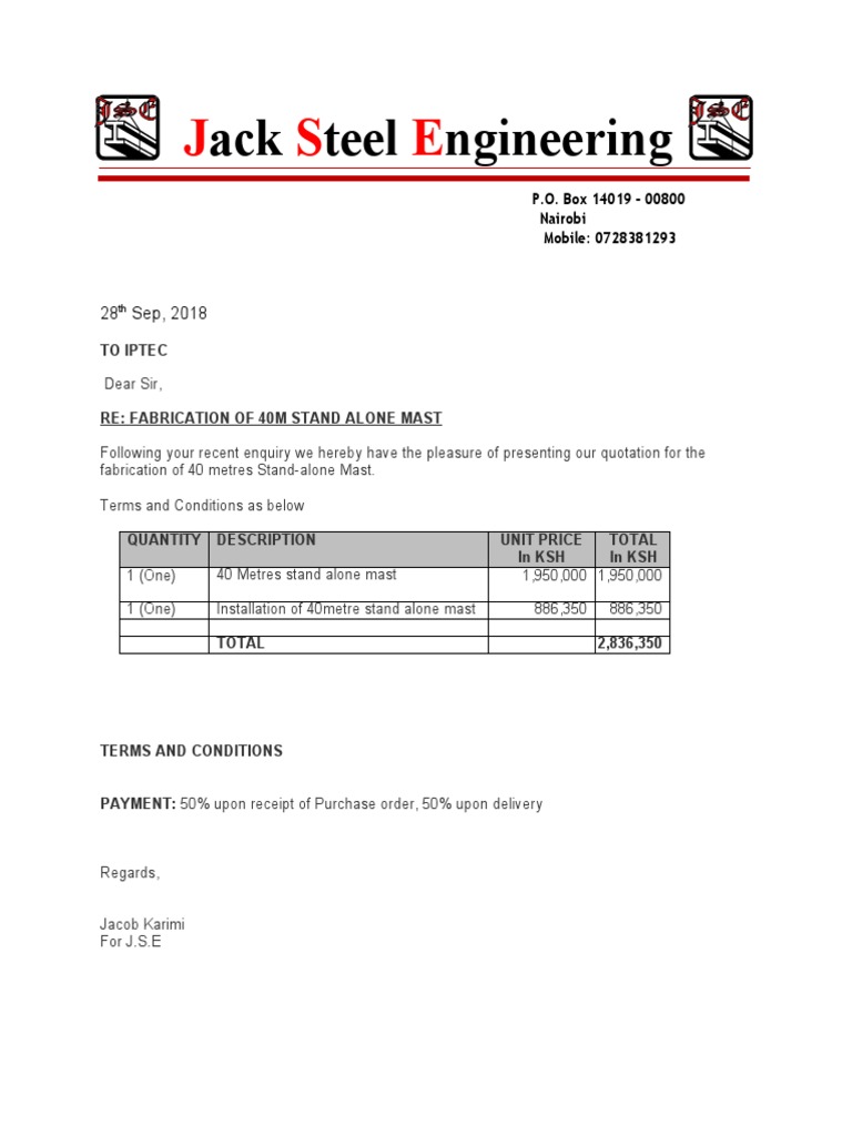 Fabrication of 40M Stand Alone Mast | PDF