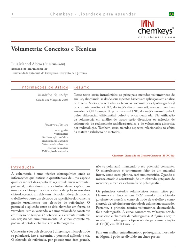 Voltametria - Conceitos e Técnicas | PDF | Eletroquímica | Corrente ...