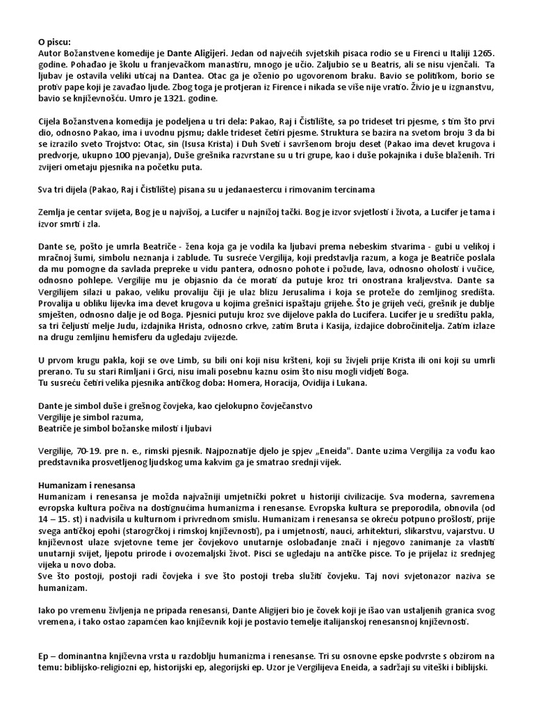 Pripreme Za Lektiru Pakao - Dante Aligijeri | PDF