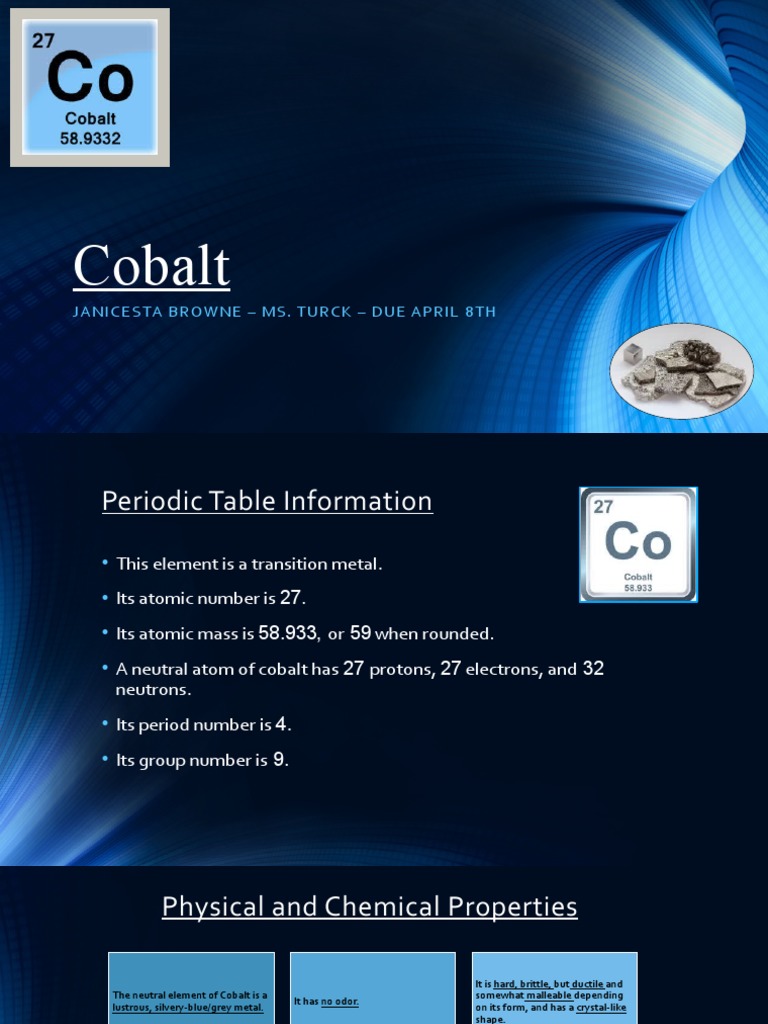 Elements Project - Cobalt | PDF | Cobalt | Chemical Elements