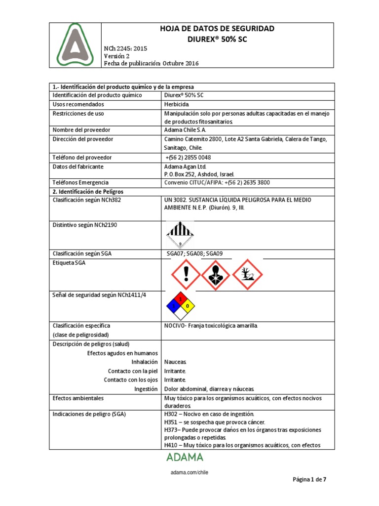 Ficha de Seguridad Diuron | PDF | Toxicidad | Agua