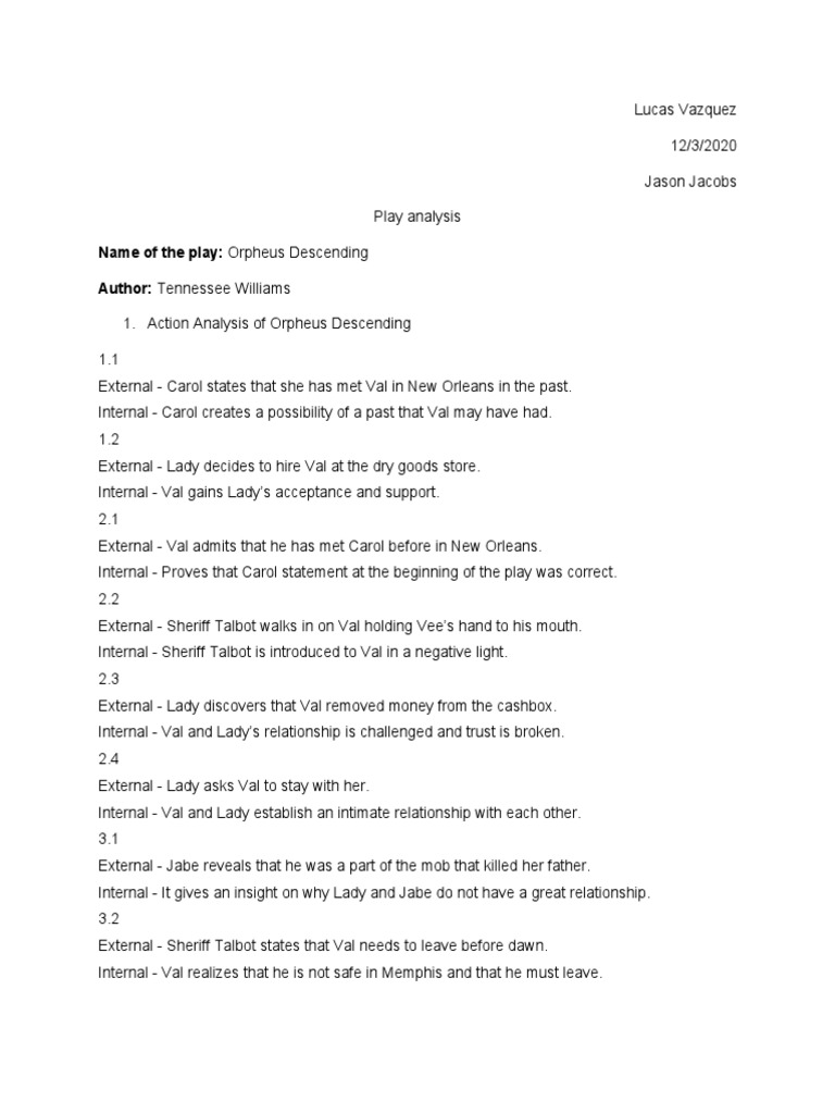 Name of The Play: Orpheus Descending Author: Tennessee Williams | PDF