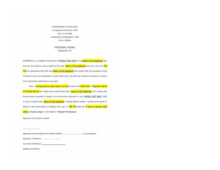 Contoh Personal Bond Malaysia | PDF